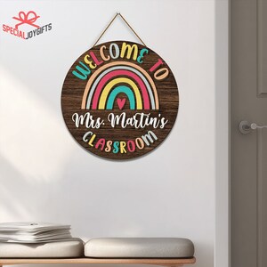 Personalised Teacher Rainbow Classroom Door Sign, Teacher Sign ...