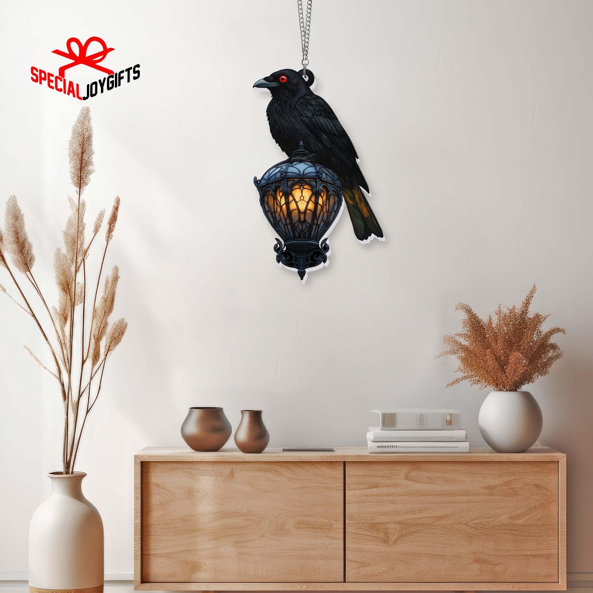 Faux Stained Glass Gothic Crow Suncatcher Black Raven Window Hanging ...