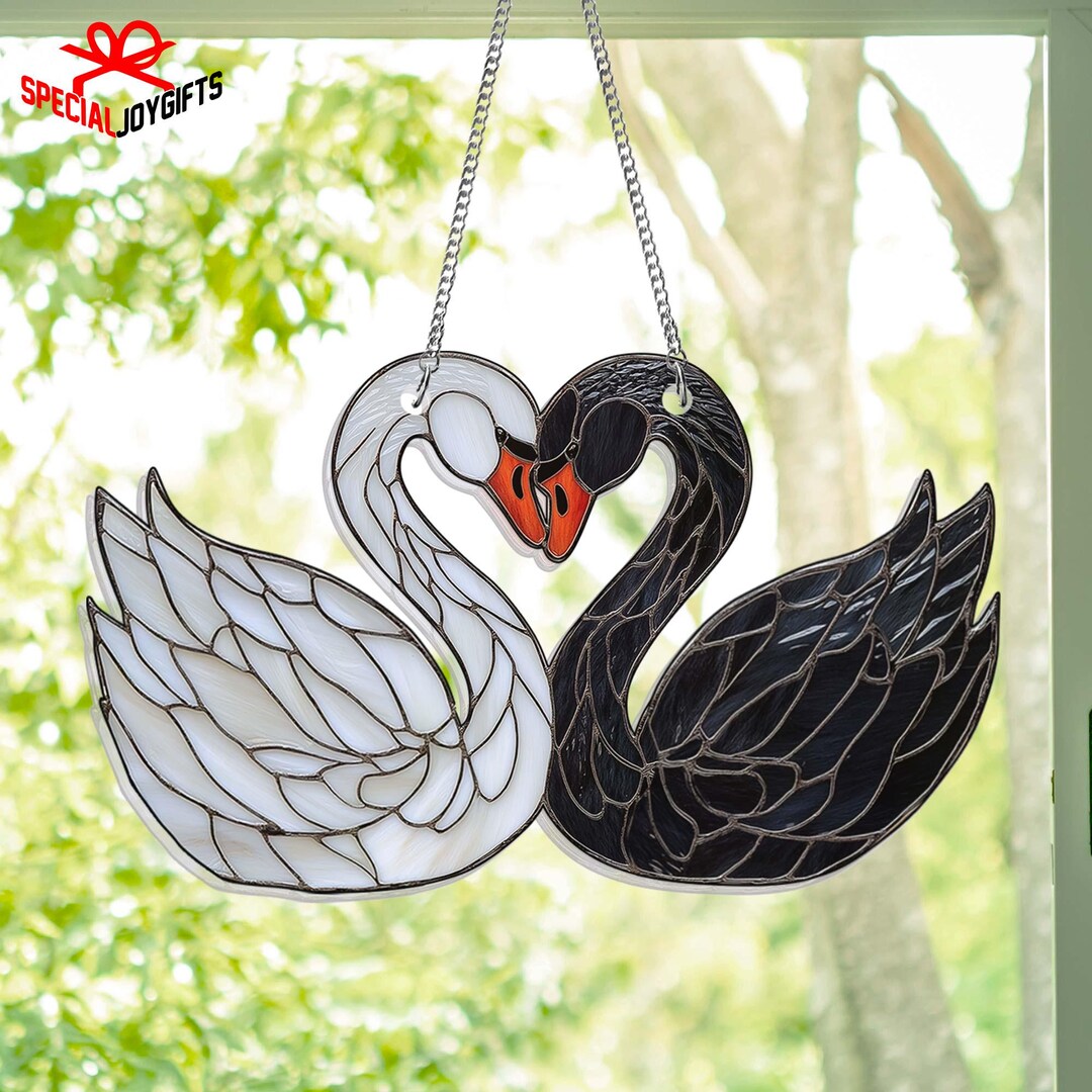 Swan Couple Suncatcher Window Hanging, Swan Lover Gift, Indoor Decor ...