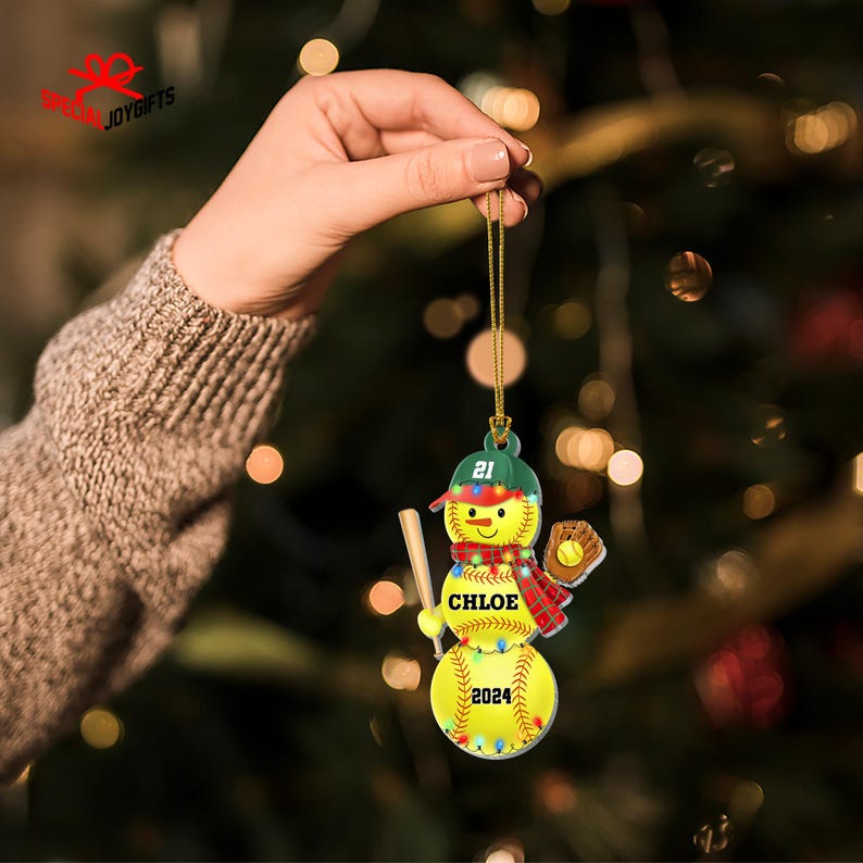 Personalized Snowman Softball Ornament, Custom Softball Ornaments ...