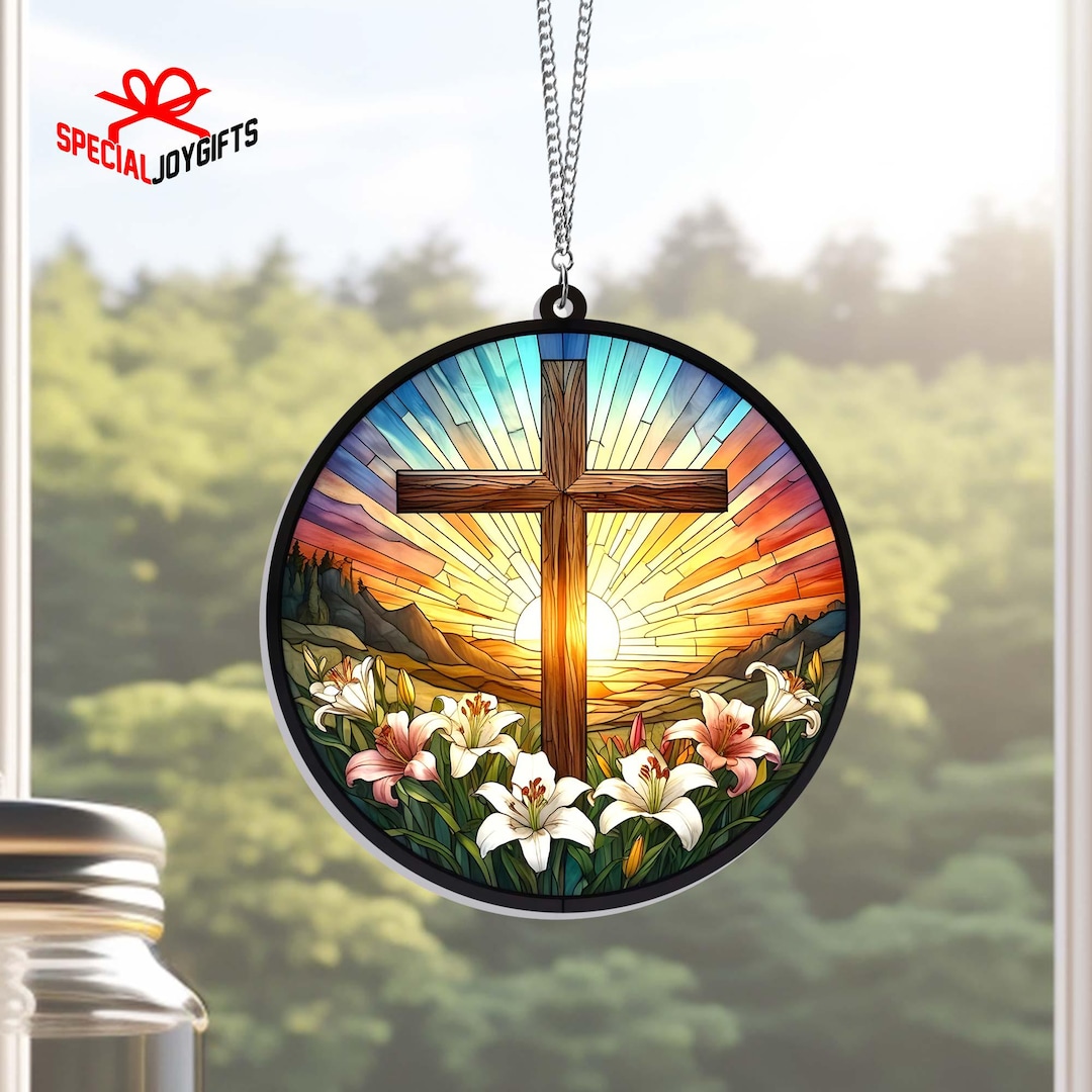 Flower Cross Acrylic Suncatcher, Cross Suncatcher, Easter Cross Window ...