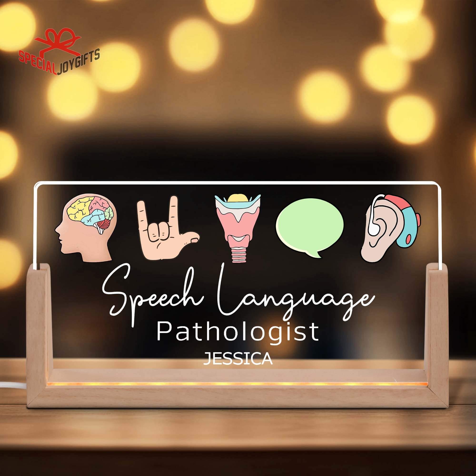 Speech Pathologist Desk Sign, Speech Therapist Night Light, SLP Name ...
