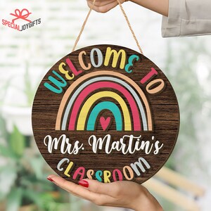 Personalised Teacher Rainbow Classroom Door Sign, Teacher Sign ...
