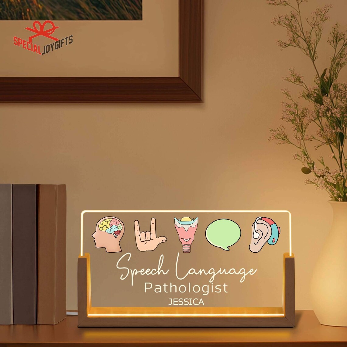 Speech Pathologist Desk Sign, Speech Therapist Night Light, SLP Name ...