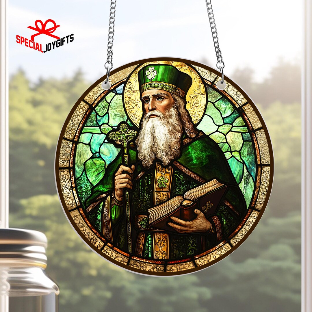 Saint Patrick Suncatcher Acrylic Window Hanging, Catholic Icon of St ...