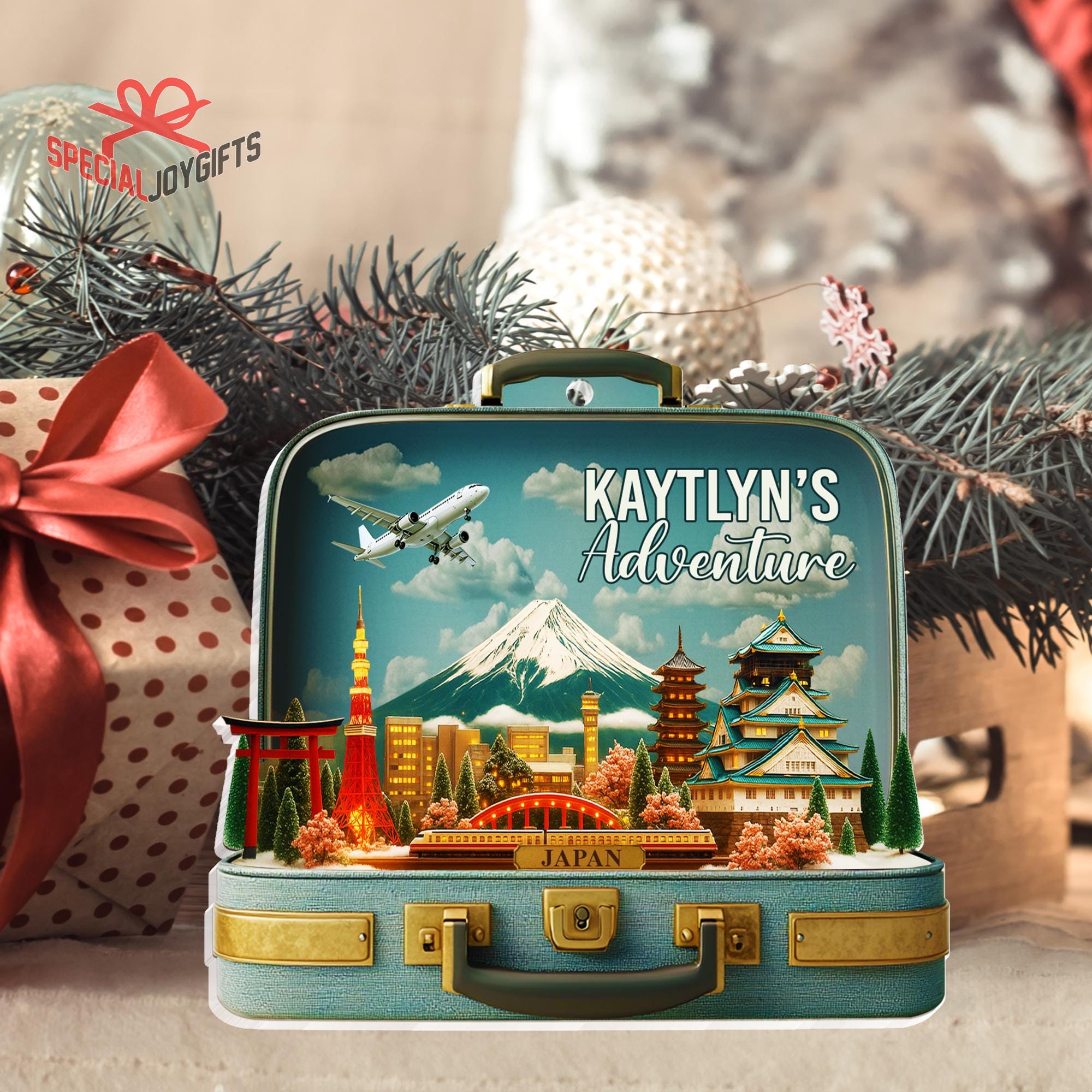 Japanese City Suitcase Christmas Ornament, Japan Travel Ornament, Tokyo ...