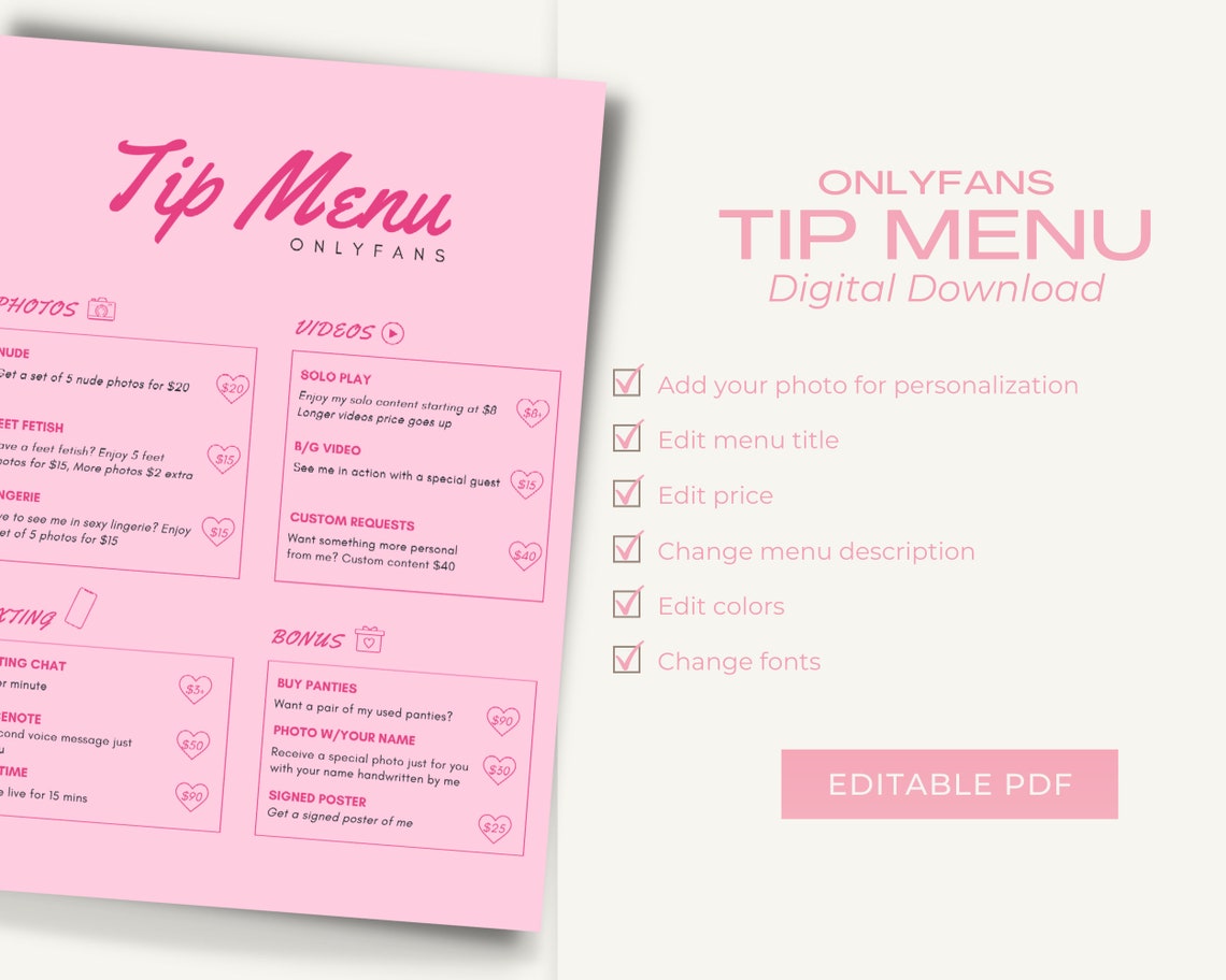 Onlyfans Tip Menu Editable Template Canva - Etsy