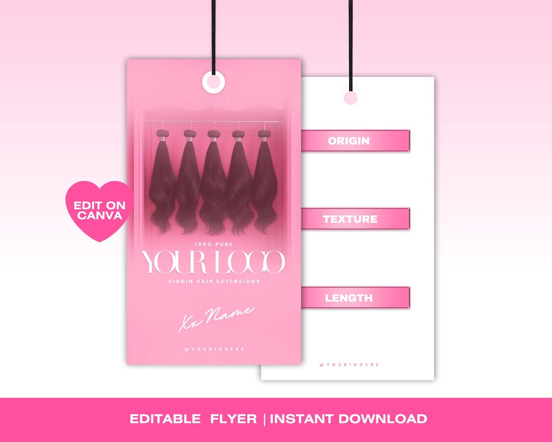 Hair Hang Tag Template, Editable Hair Tag, DIY Hair Hang Tag Design ...