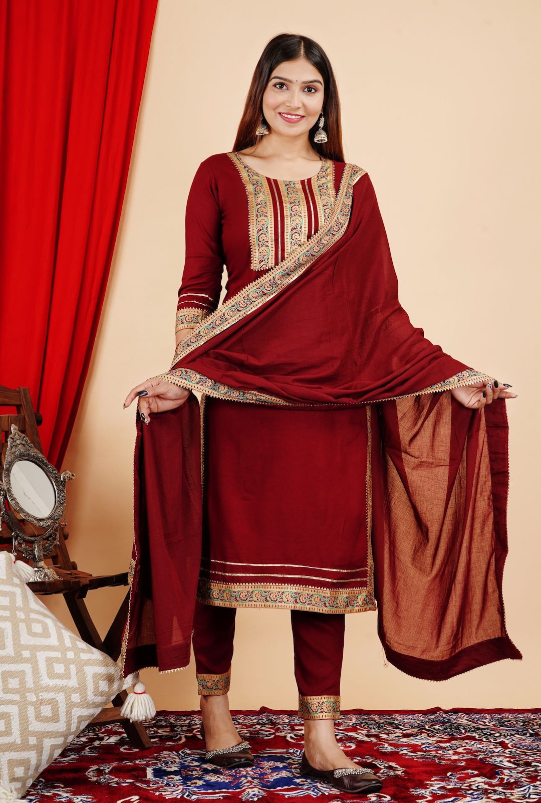 Indian Kurta Set for Women Ethnic Wear Elegant 3pc Salwar Kameez ...