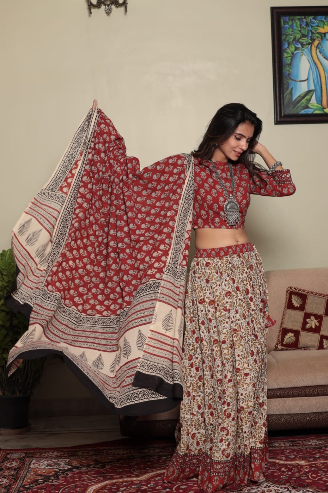 Navratri Chaniya Choli for Garba Night Dress Cotton Top and Skirt for ...