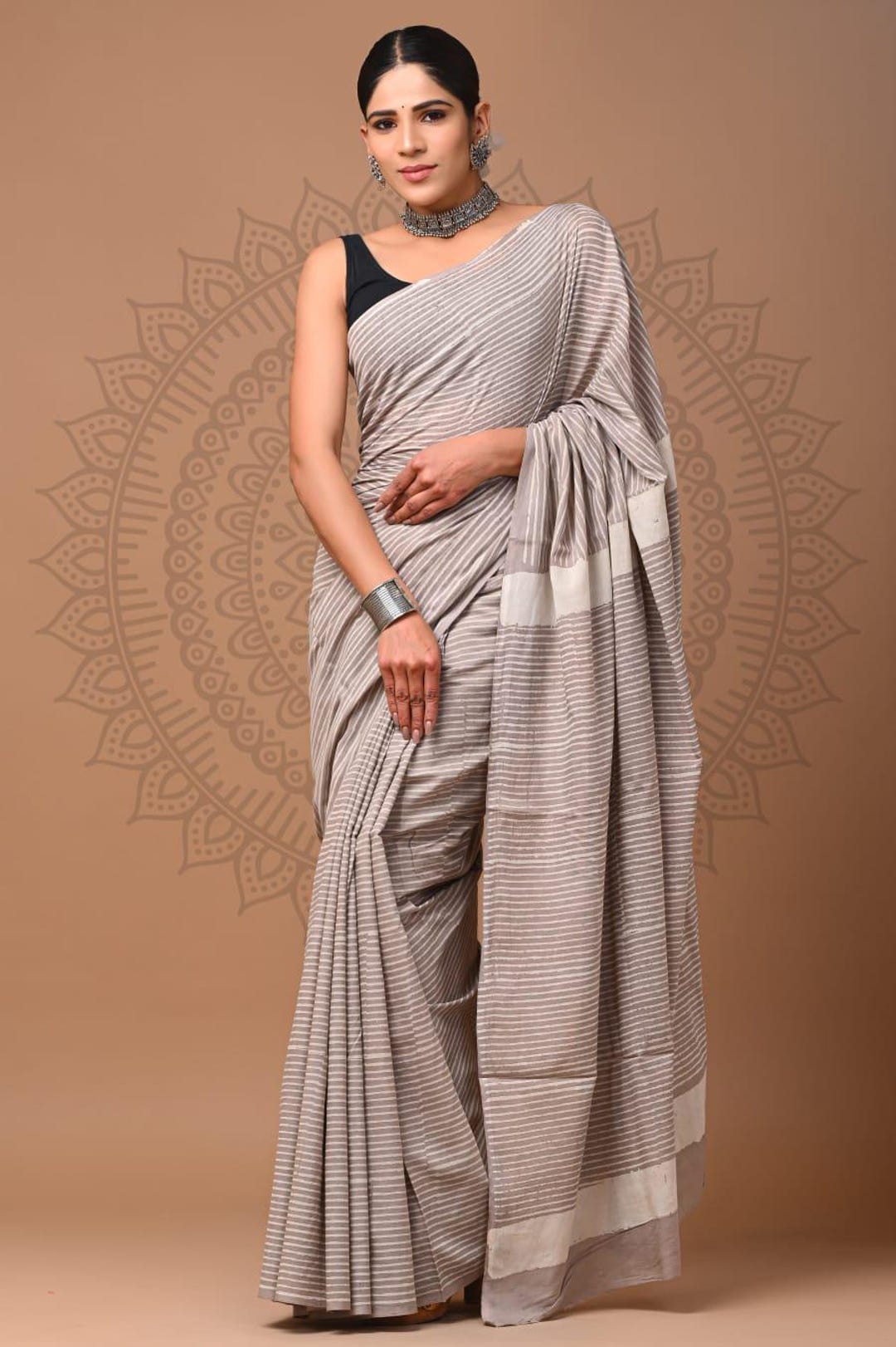 Hand Block Print Pure Cotton Indian Mulmul Saree – Lightweight, Artisan ...
