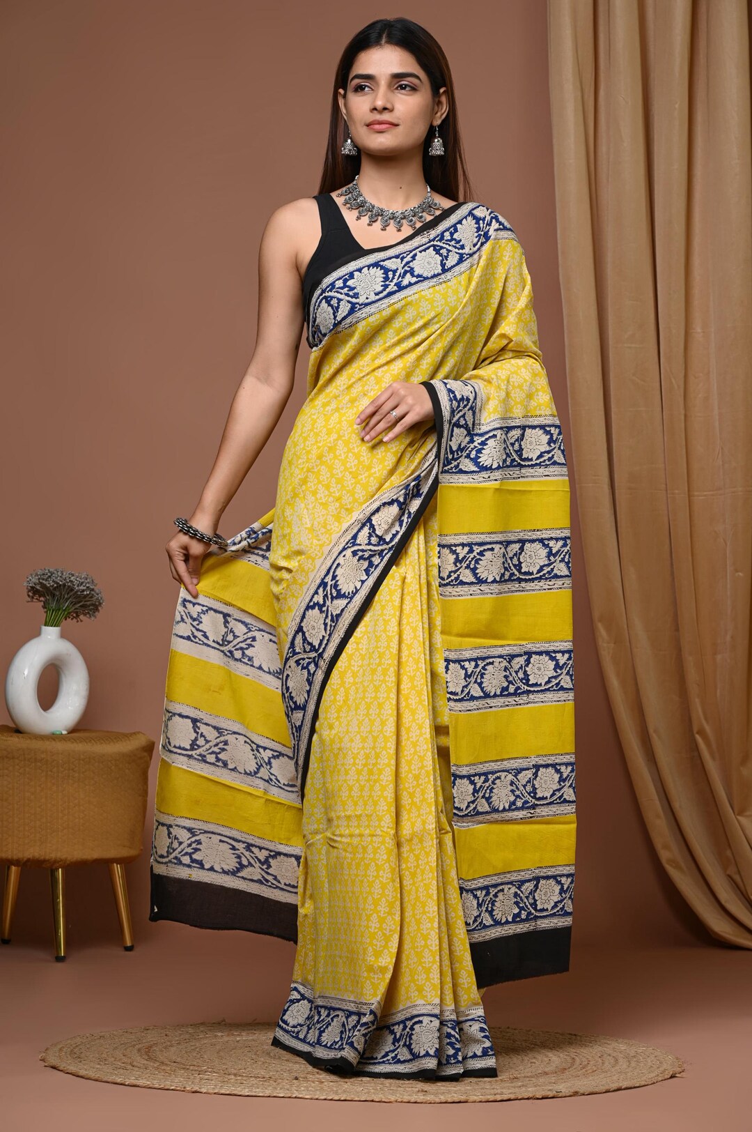 Hand Block Print Mulmul Cotton Saree, Lightweight Indian Summer Sari ...