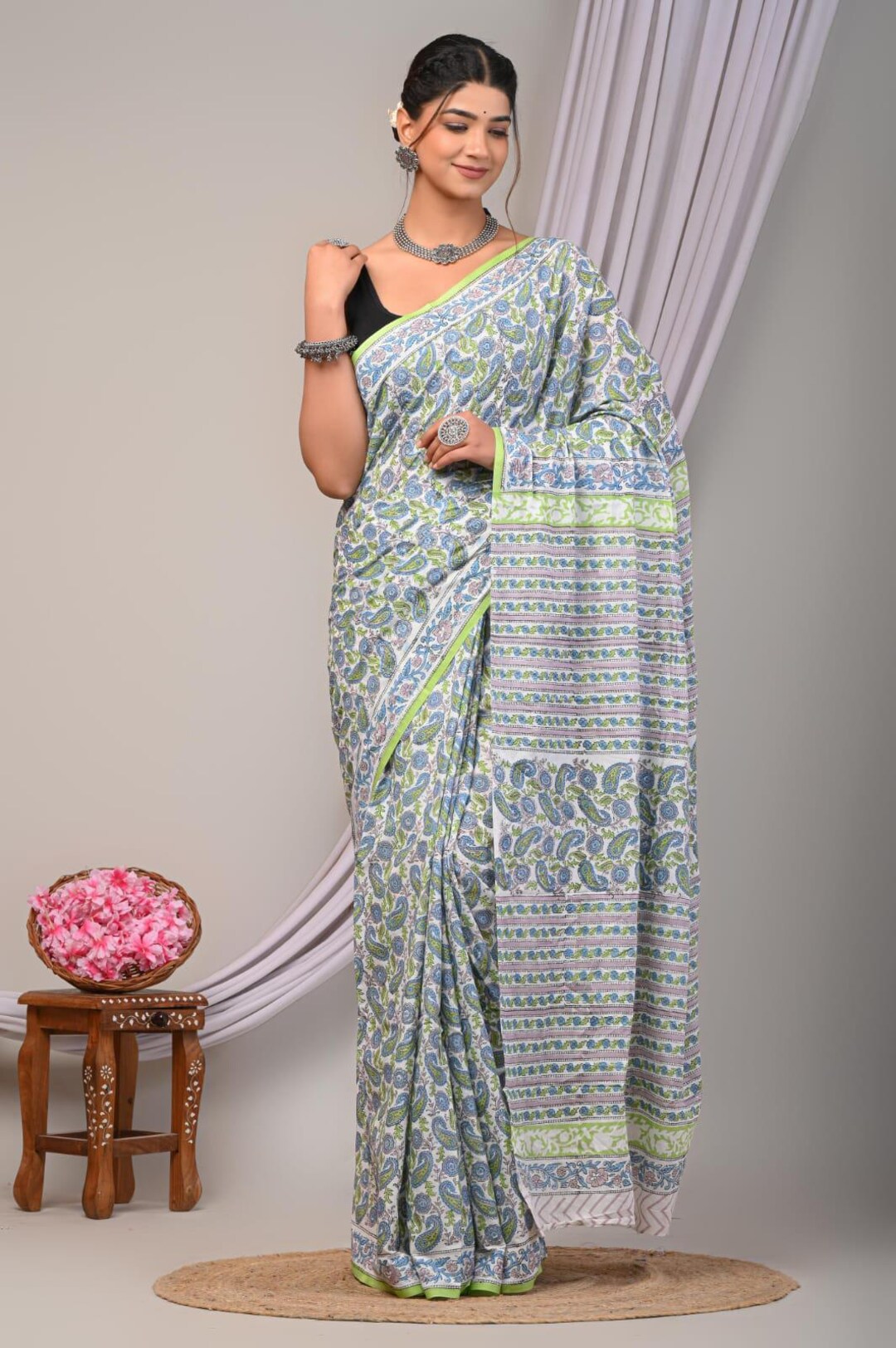 Hand Block Print Pure Cotton Mulmul Saree – Lightweight, Artisan Made ...