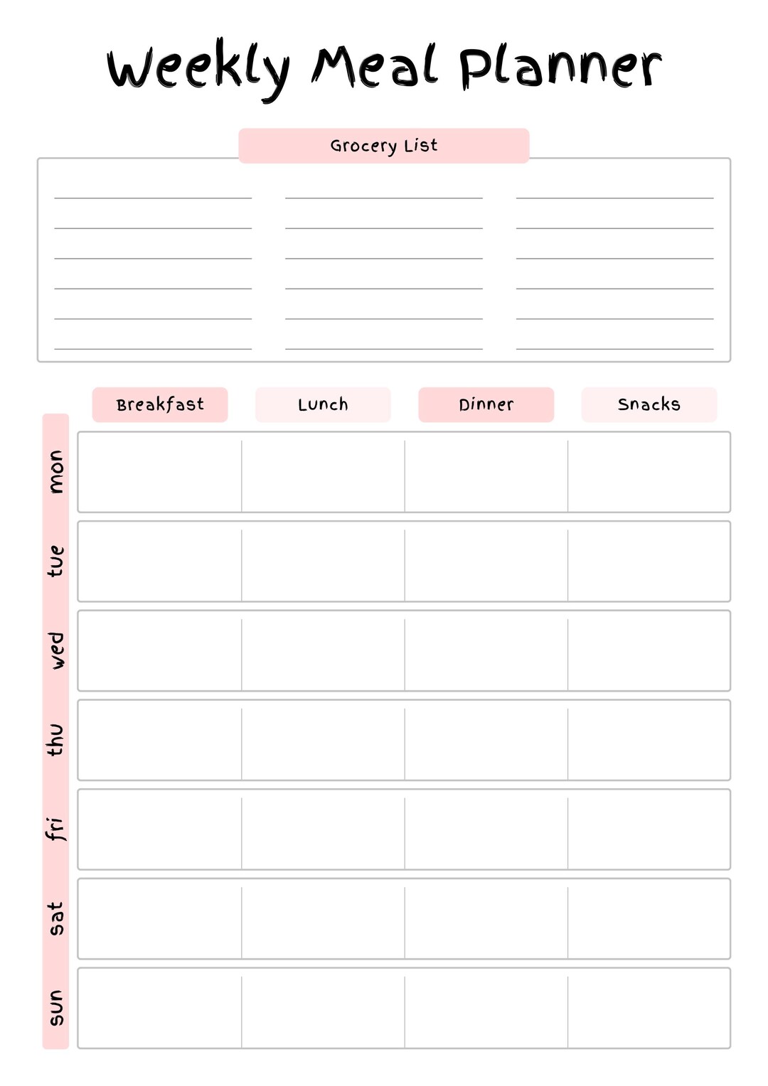 Weekly Meal Prep Planner + Grocery List - Etsy
