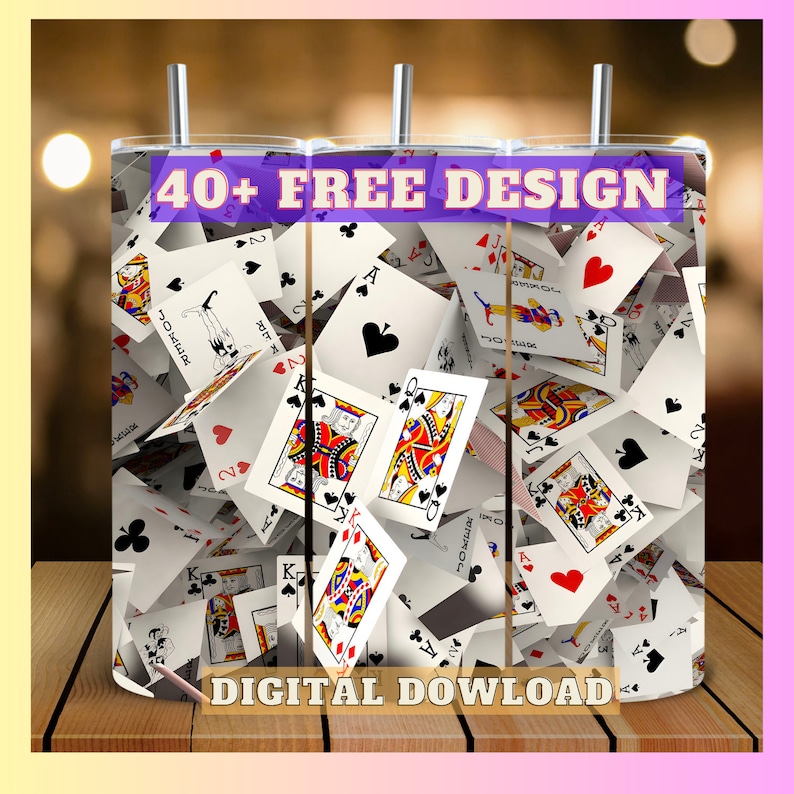 3D Playing Cards Sublimation Design for 20 Oz Skinny Tumblers Instant ...