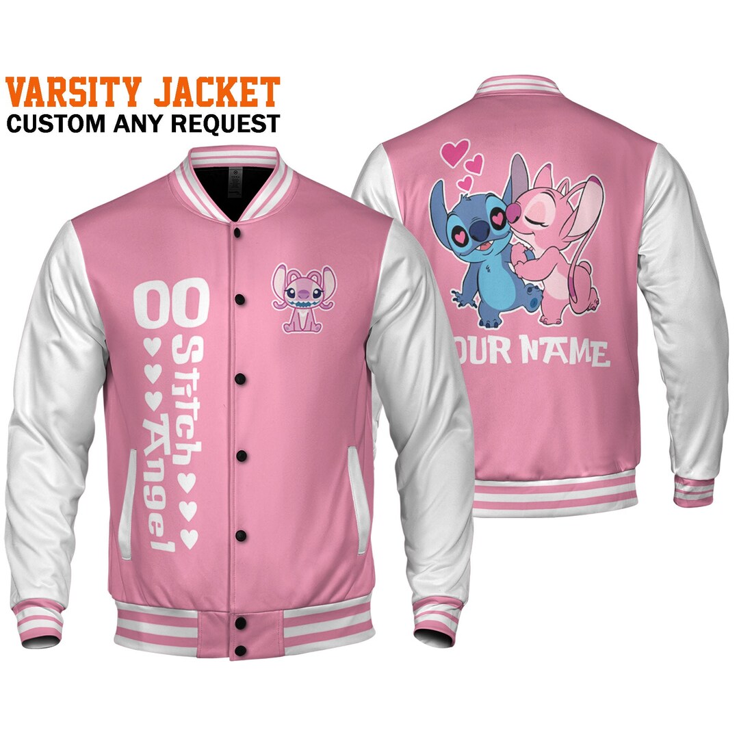 Custom Stitch and Angel Couple Pink Baseball Jacket Matching - Etsy