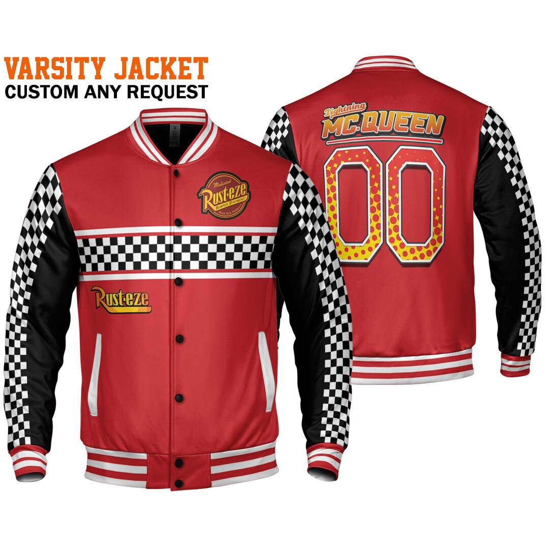 Custom Cars Lightning Mcqueen Track Varsity Jacket Disney - Etsy