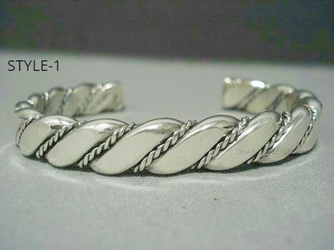 Solid 925 Sterling Silver Braided Bangle Bracelet, Cuff Bracelets ...