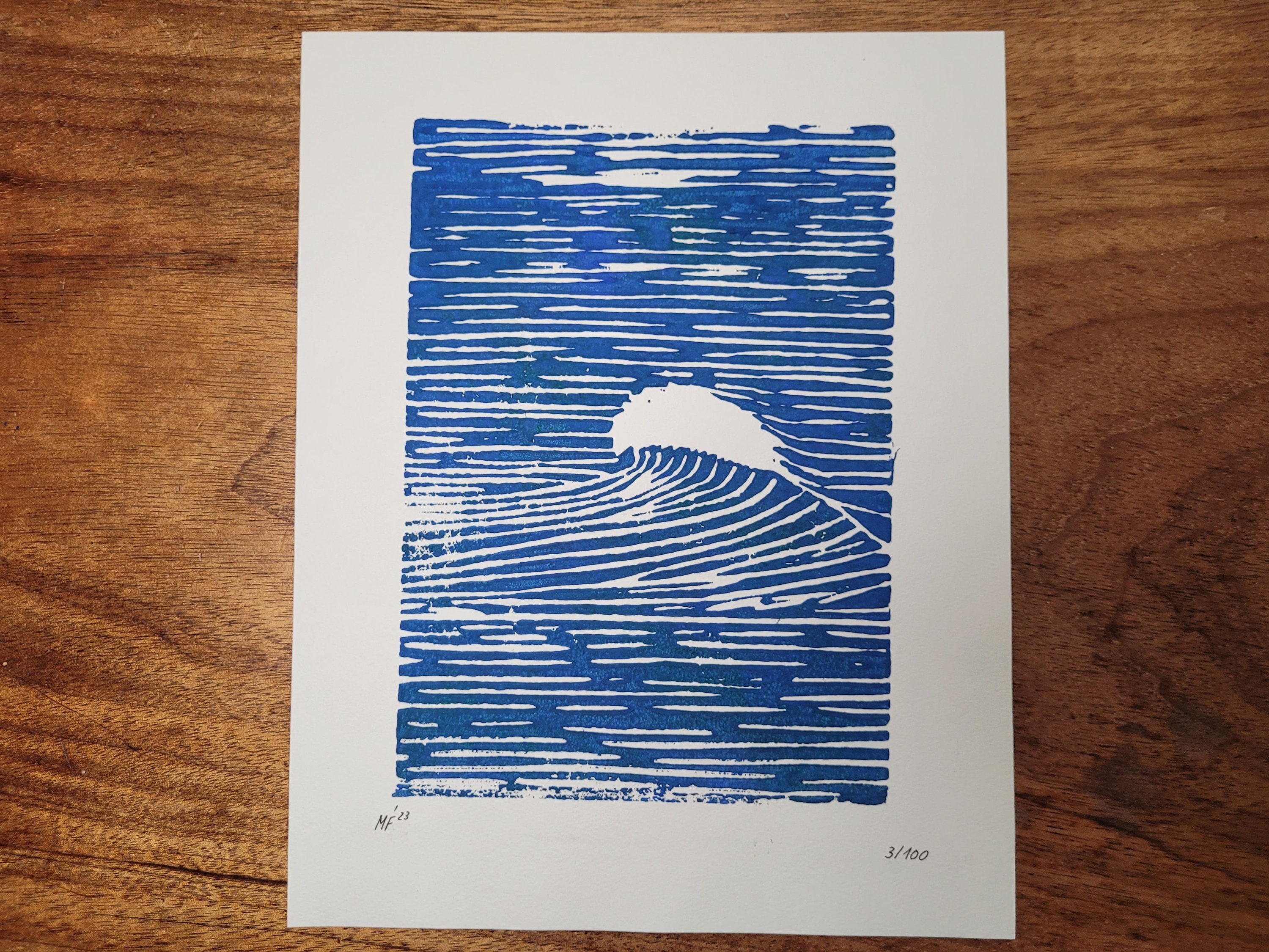 Wave Din A4 Linoprint Limited and Signed Original Linocut - Etsy