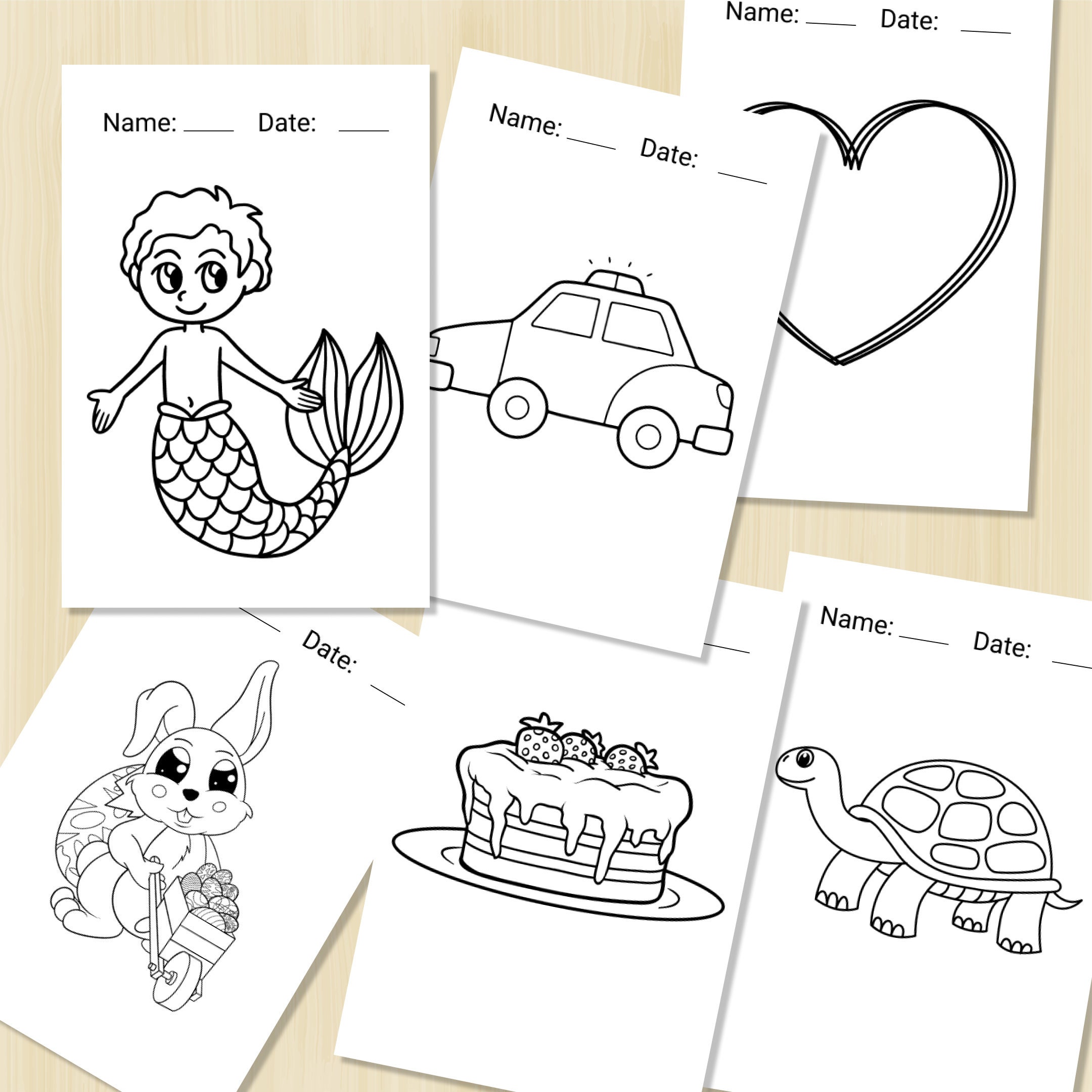 24 Printable Coloring Pages for Kids, Diverse Themes, A5 Size, Digital ...