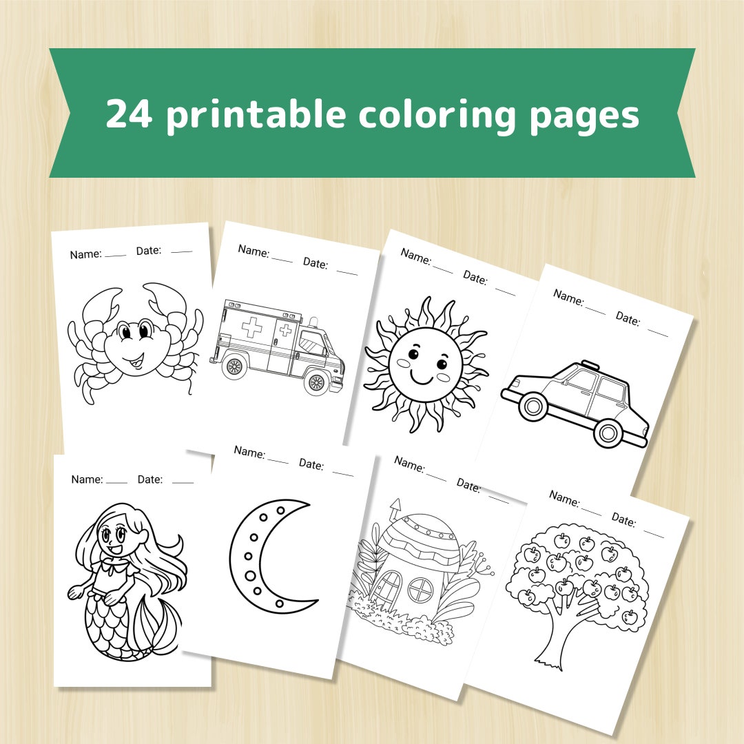 24 Printable Coloring Pages for Kids, Diverse Themes, A5 Size, Digital ...