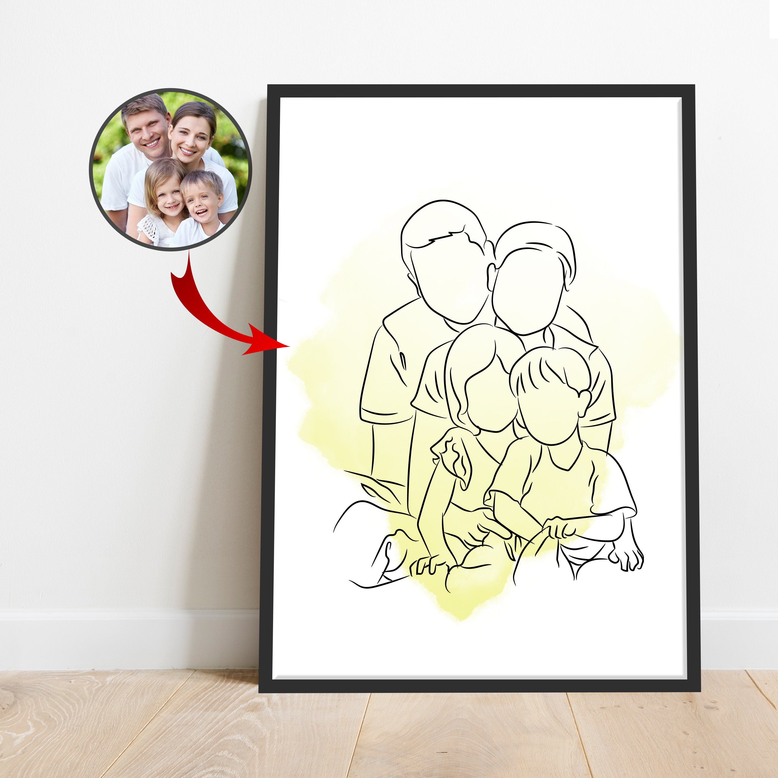 Custom Family Line Art Portrait From Photo, Minimal Line Drawing ...