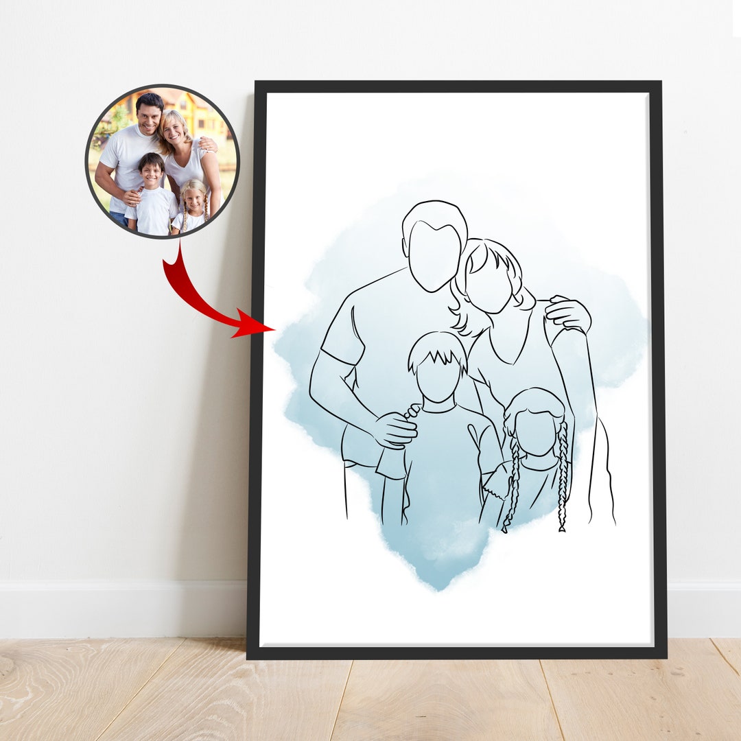 Custom Family Line Art Portrait From Photo, Minimal Line Drawing ...