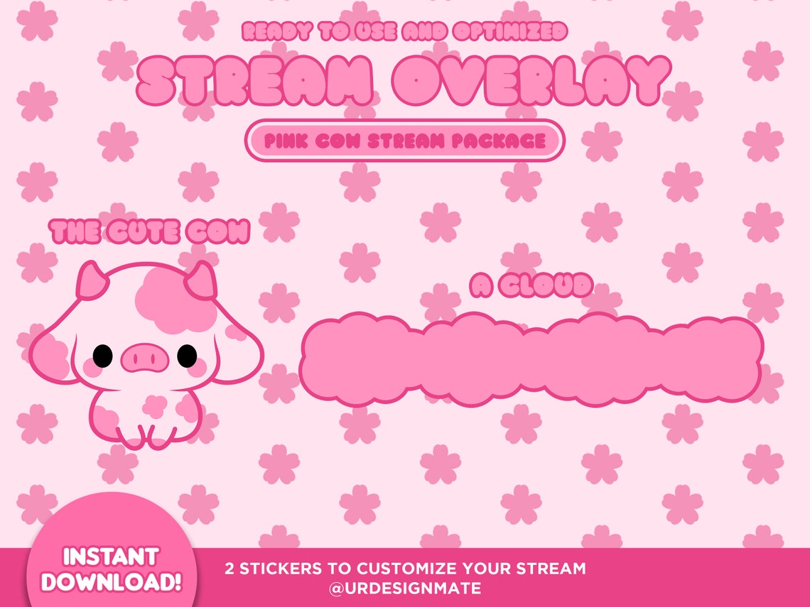 Pink Cow Stream Overlay Package for Twitch / Animated Screens / Pastel ...
