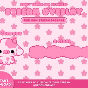 Pink Cow Stream Overlay Package for Twitch / Animated Screens / Pastel ...