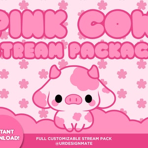 Pink Cow Stream Overlay Package for Twitch / Animated Screens / Pastel ...