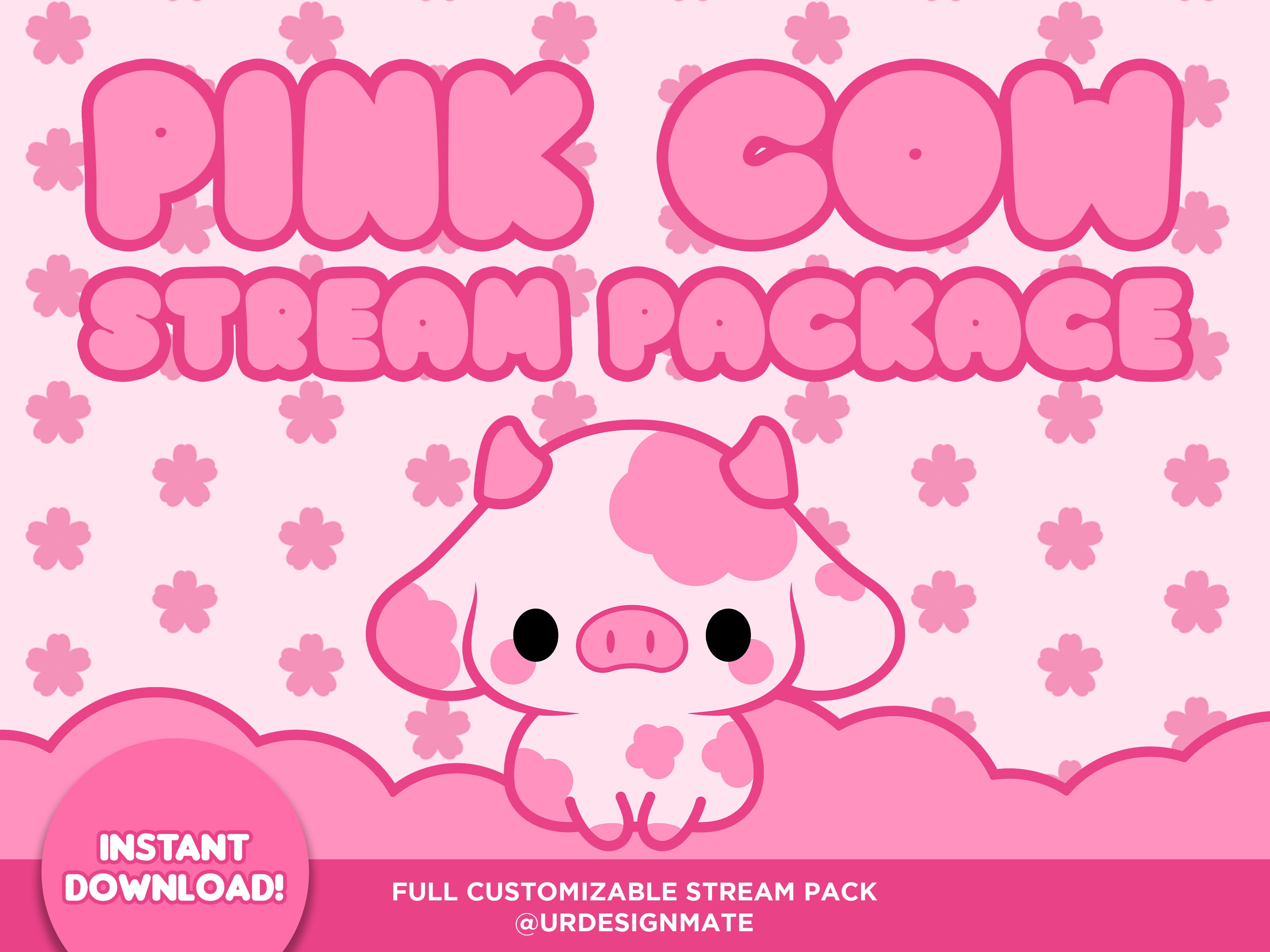 Pink Cow Stream Overlay Package for Twitch / Animated Screens / Pastel ...
