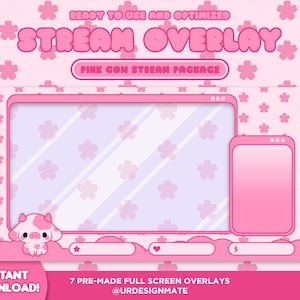 Pink Cow Stream Overlay Package for Twitch / Animated Screens / Pastel ...