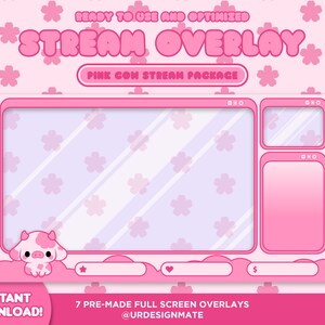 Pink Cow Stream Overlay Package for Twitch / Animated Screens / Pastel ...
