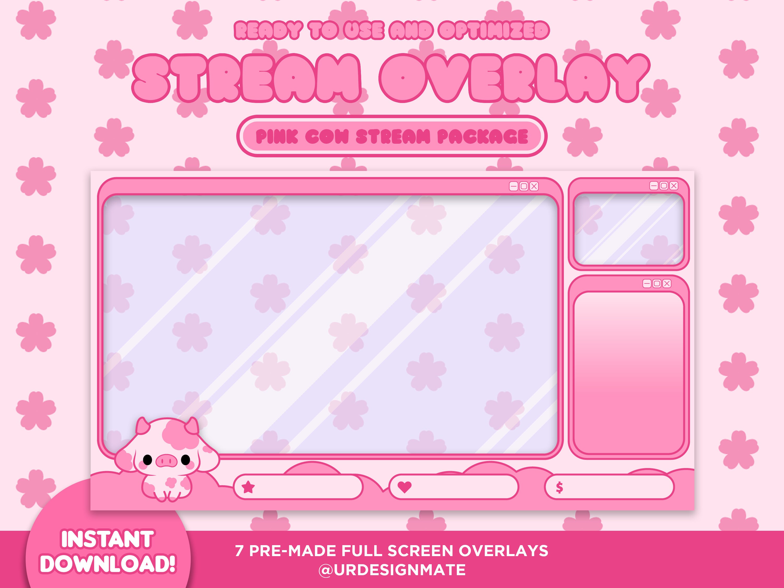Pink Cow Stream Overlay Package for Twitch / Animated Screens / Pastel ...