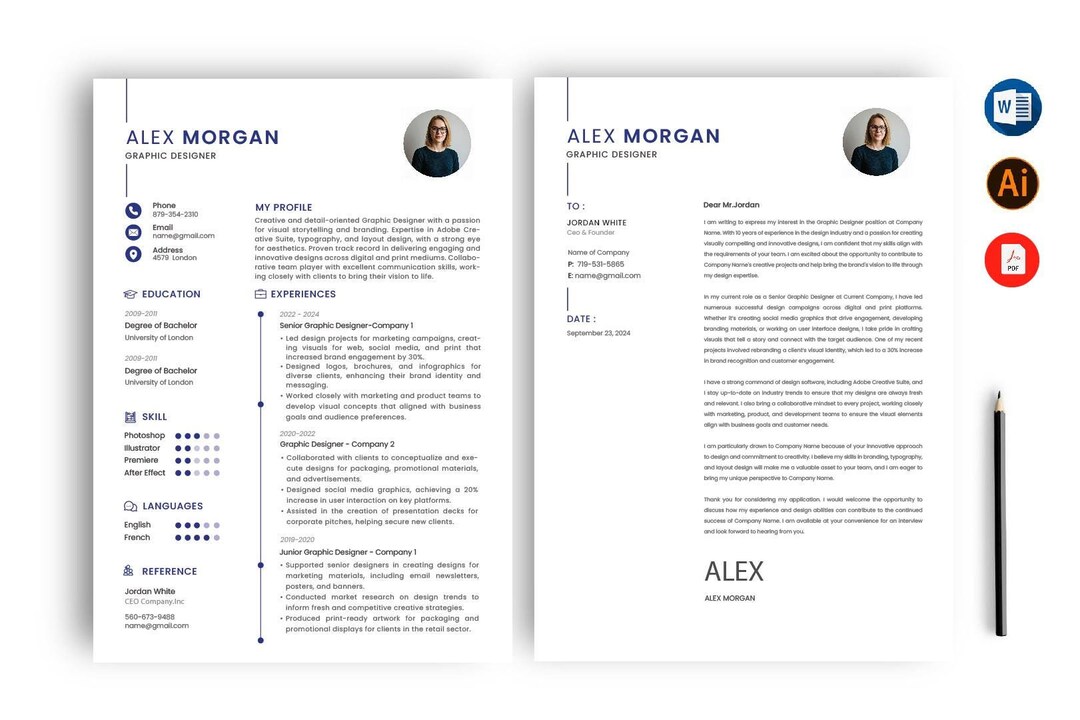 Professional Resume Template With Cover Letter, Executive Resume CV ...
