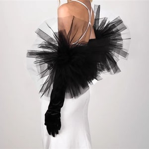 Exaggerated Tulle Black Satin Gloves/detachable Sleeves/prom Dress Gloves/bridal Dress ...