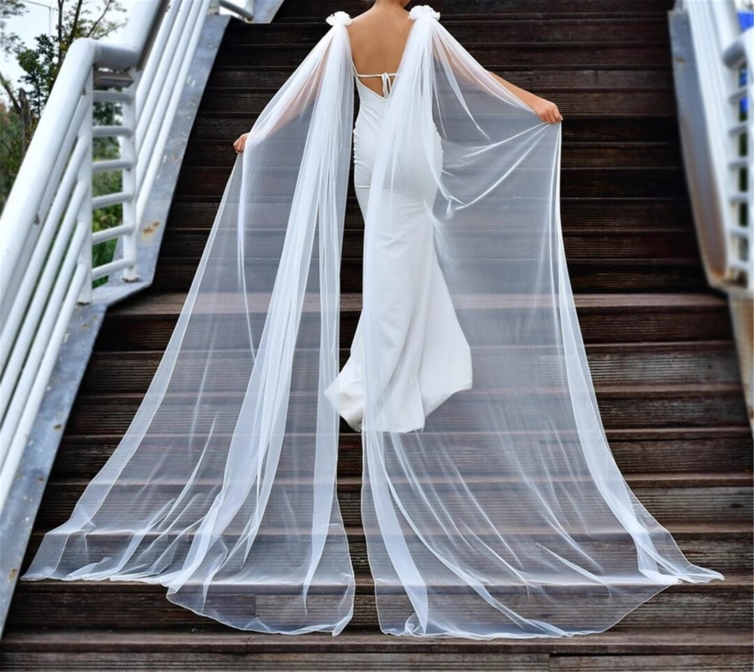 Elegant Ruffle Plain Ivory/white Tulle Shawl/cape/covering - Etsy