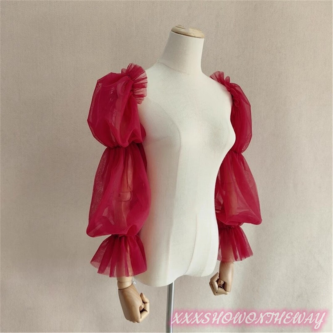 Long Ruffle Burgundy Puff Tulle Elastic Sleeves/detachable Arm Sleeves ...