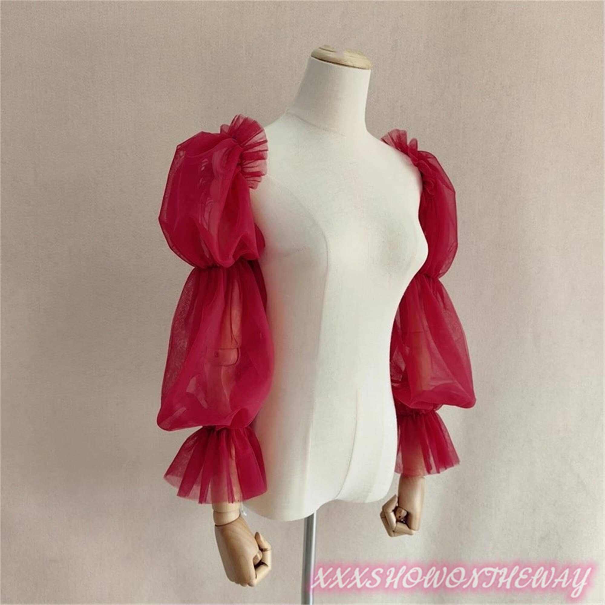 Long Ruffle Burgundy Puff Tulle Elastic Sleeves/detachable Arm Sleeves ...