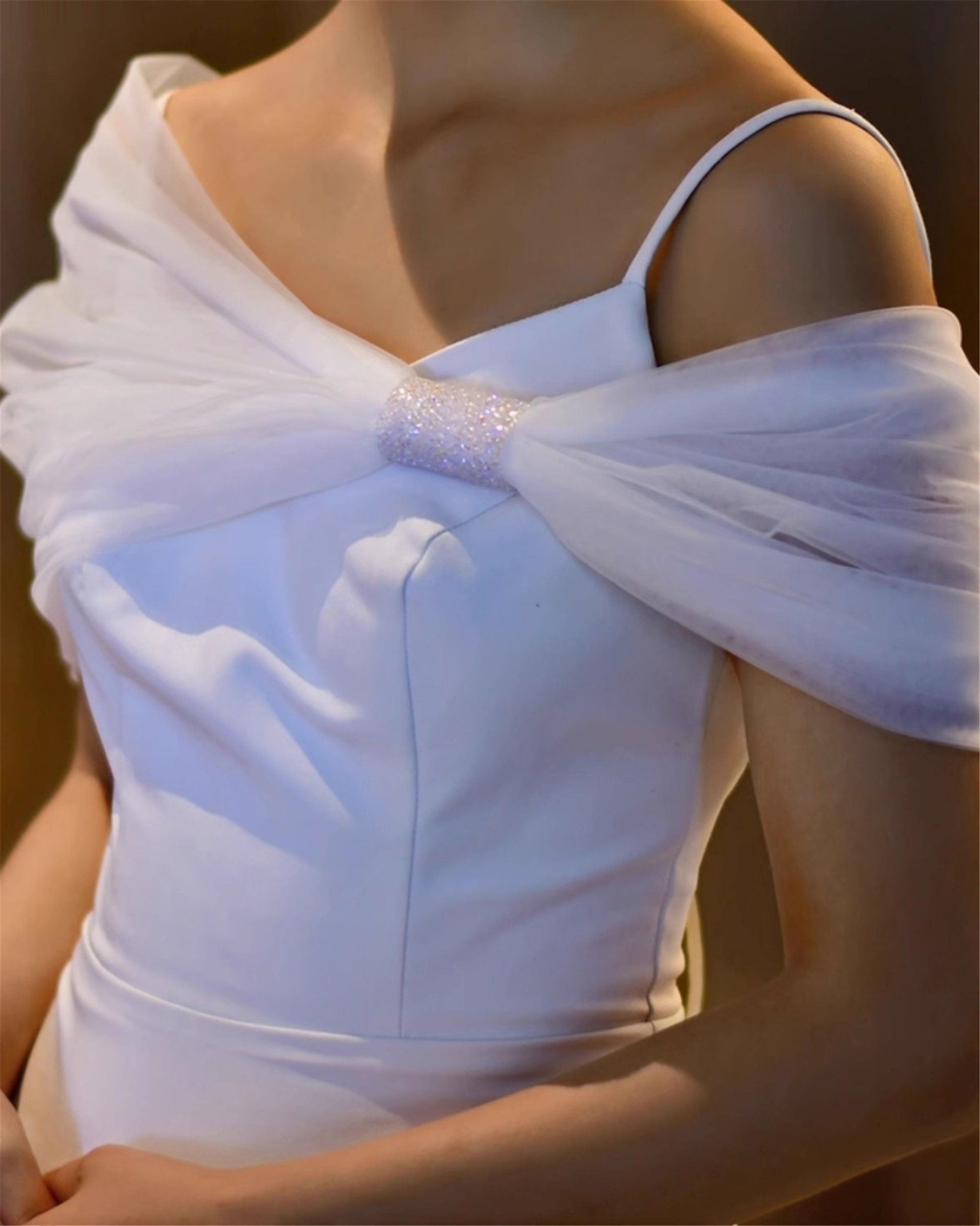 Off-the-shoulder Ivory/white Tulle Wraps/shawl/covering Shoulder ...