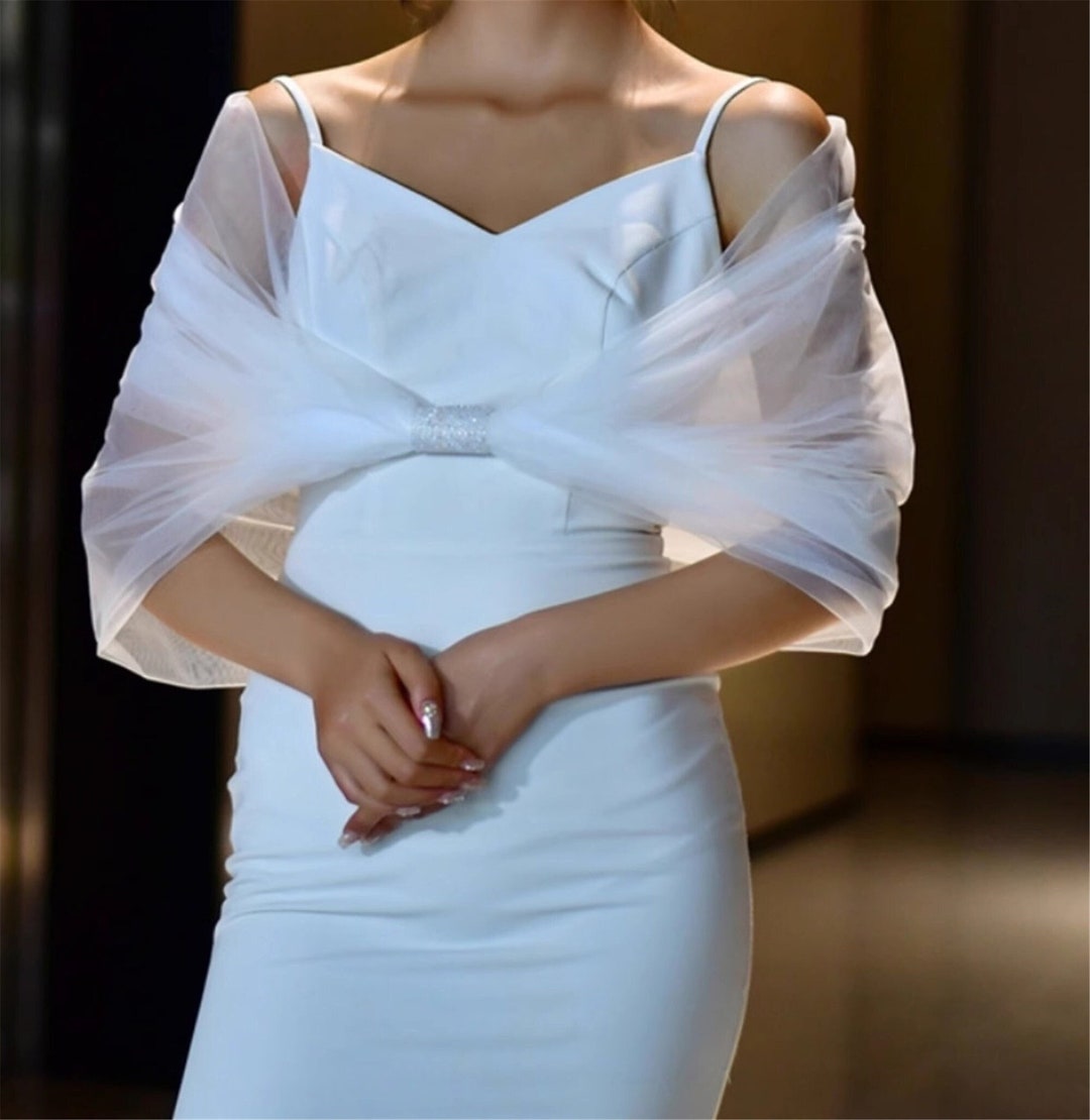Off-the-shoulder Ivory/white Tulle Wraps/shawl/covering Shoulder ...