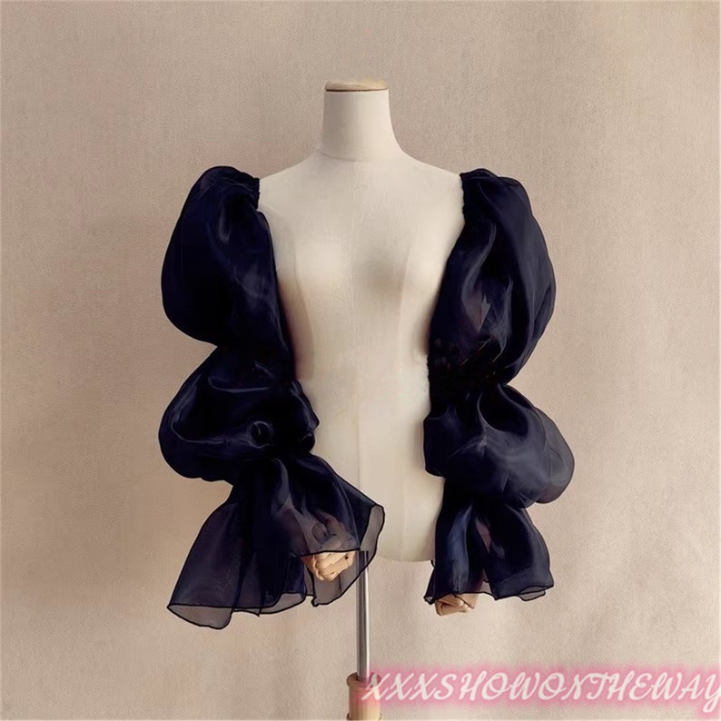 Long Black Puffy Ruffled Organza Elastic Sleeves/detachable Arm Sleeves/prom Dress Sleeves ...