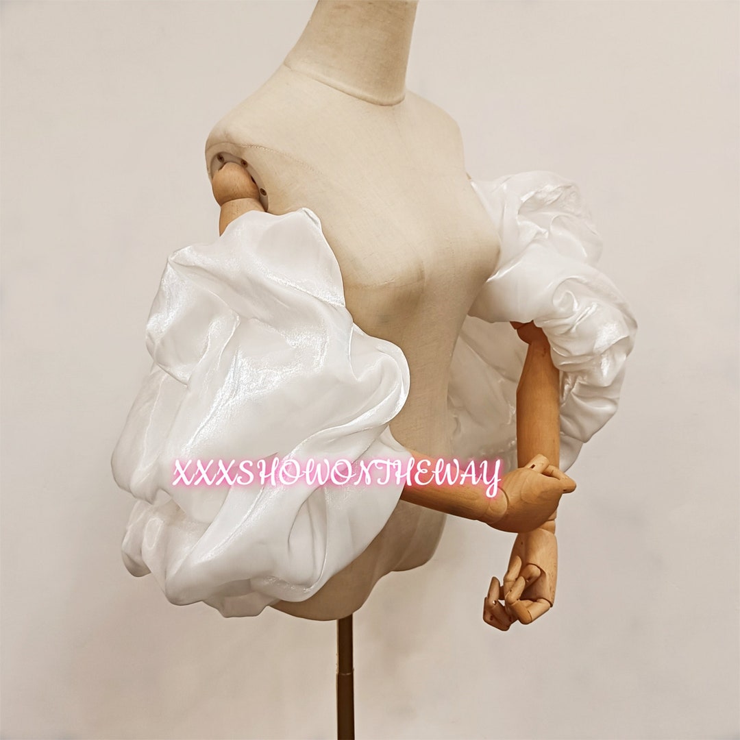 Glossy White Organza Elastic Pop Sleeves Shawl/bridal Wedding Shawl ...