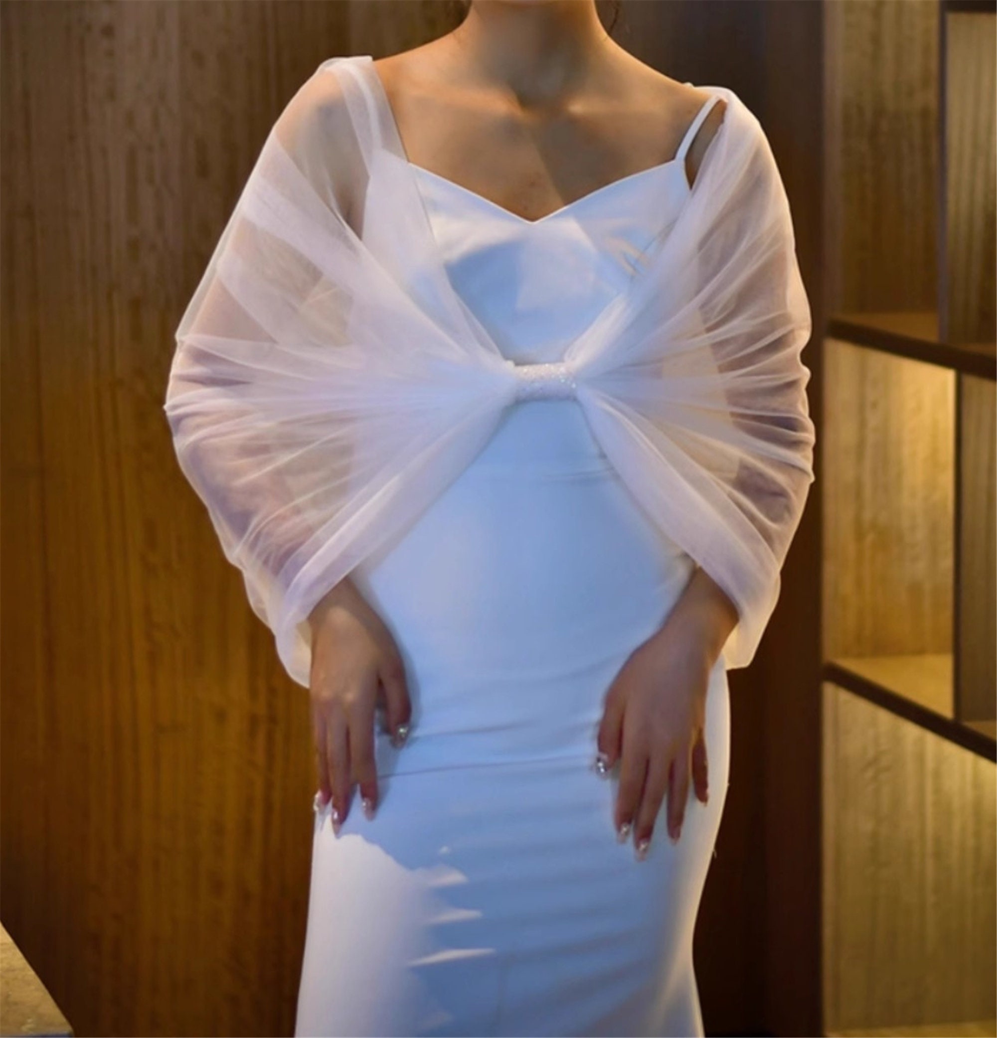 Off-the-shoulder Ivory/white Tulle Wraps/shawl/covering Shoulder ...
