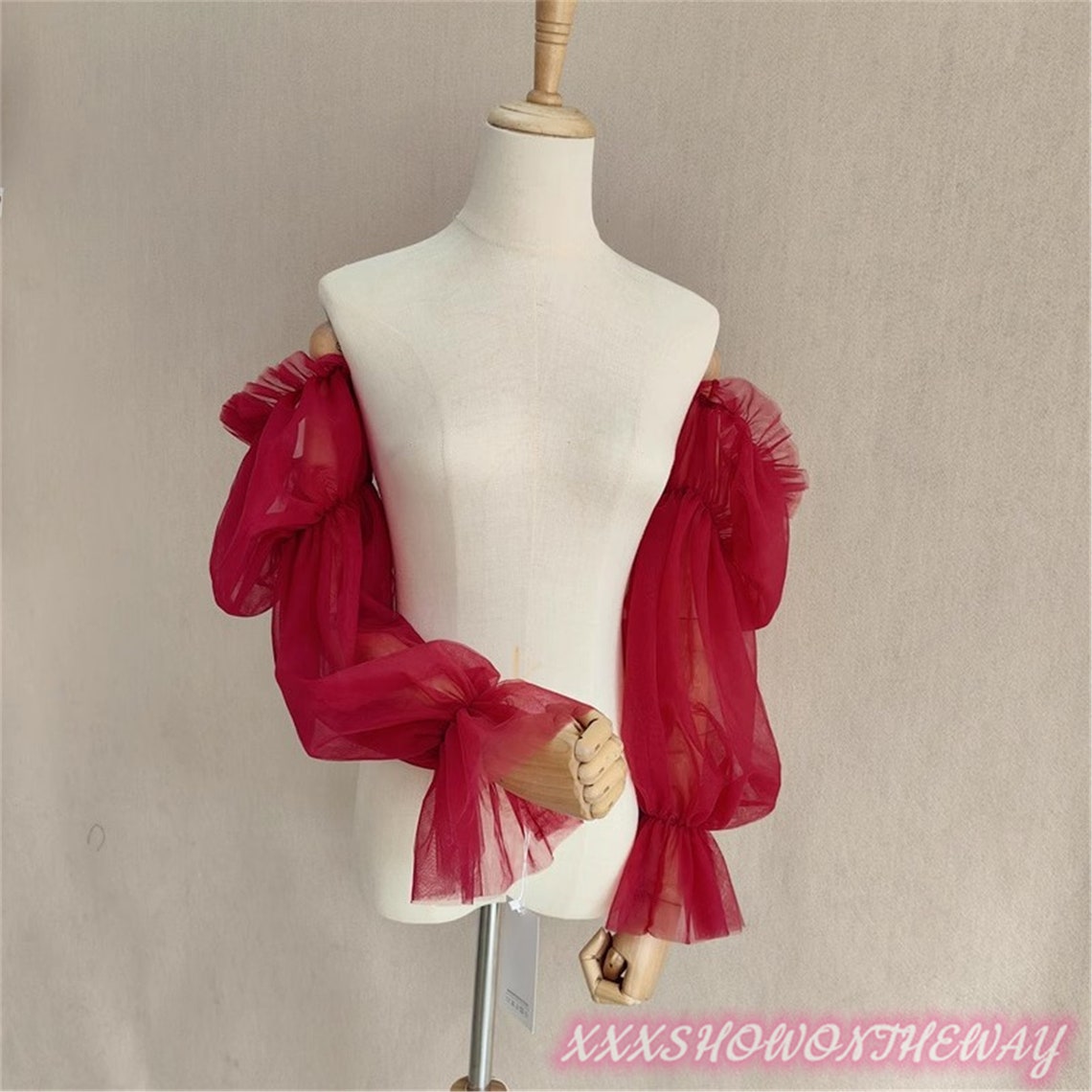 Long Ruffle Burgundy Puff Tulle Elastic Sleeves/detachable Arm Sleeves ...