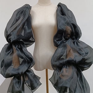 Black Puffy Ruffled Organza Elastic Sleeves/long Detachable Arm Sleeves/prom Dress Sleeves ...
