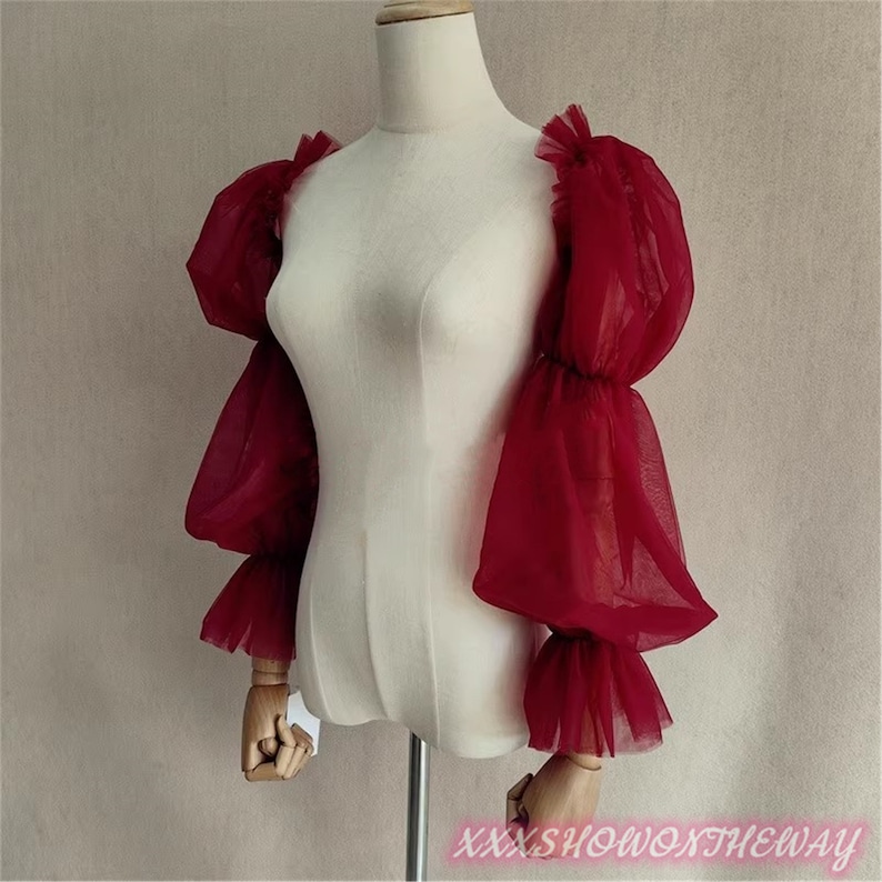 Long Ruffle Burgundy Puff Tulle Elastic Sleeves/detachable Arm Sleeves ...