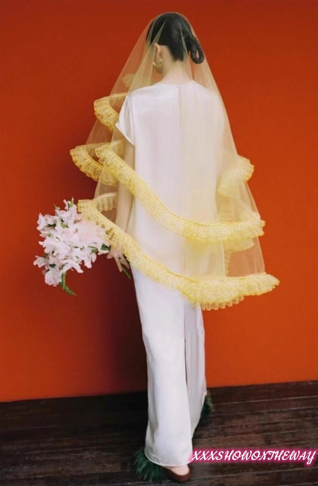 Single Layer Yellow Lace Veil Without Comb/bridal Veil/makeup Hair ...