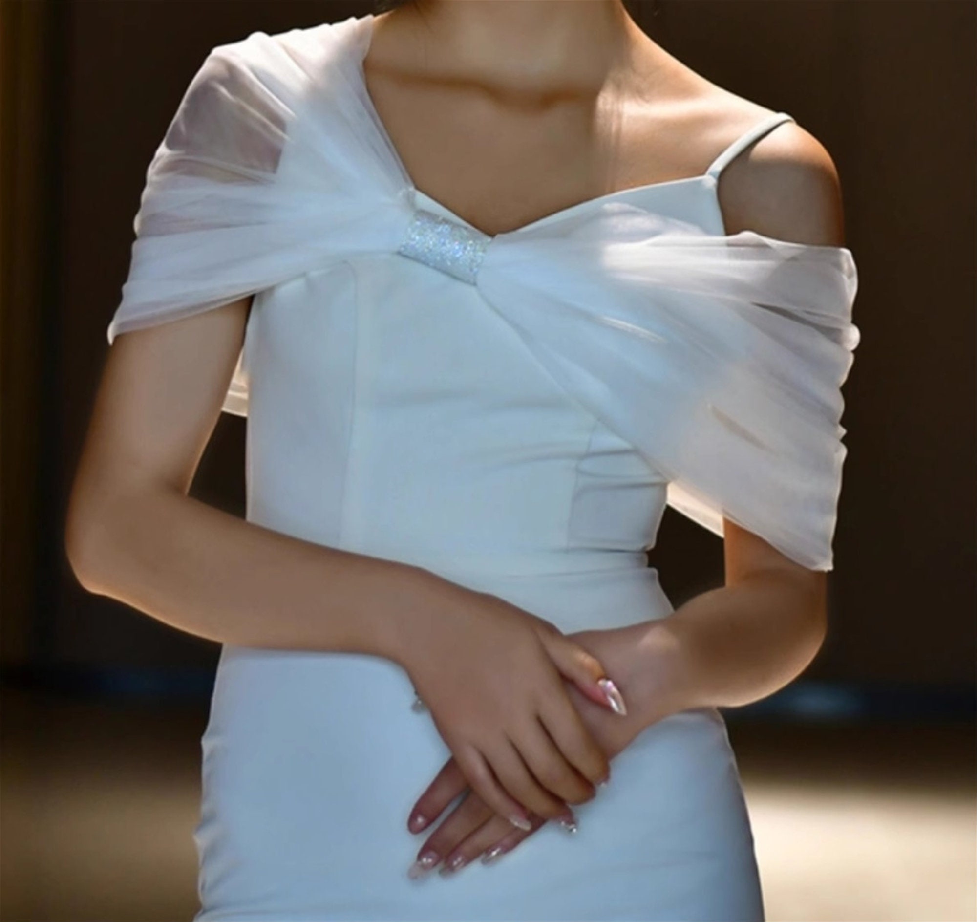 Off-the-shoulder Ivory/white Tulle Wraps/shawl/covering Shoulder ...