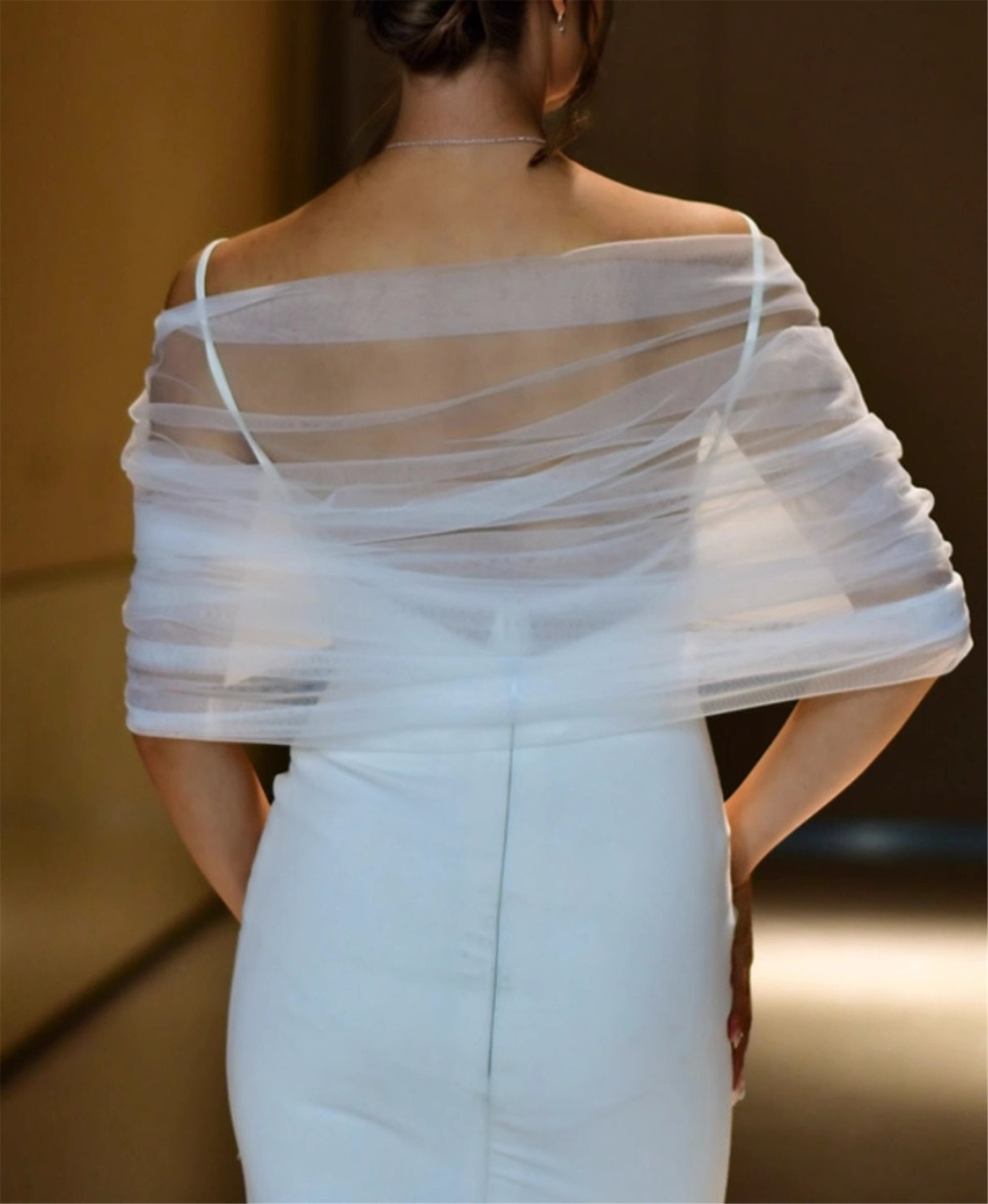 Off-the-shoulder Ivory/white Tulle Wraps/shawl/covering Shoulder ...